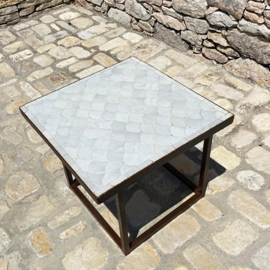 Table Basse - Zellige - Ecaille - Blanc - 50x50cm - Hauteur 43cm